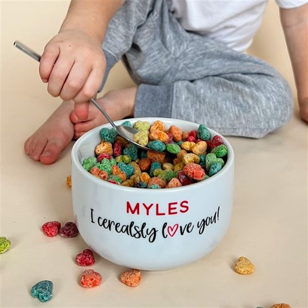 Personalization Universe Personalized 'I Cerealsly Love You' 14 oz. Romantic Valentine's Cereal Bowl - Heavyweight Stoneware, Chip-Resistant, Dishwasher & Microwave Safe Snack Bowl