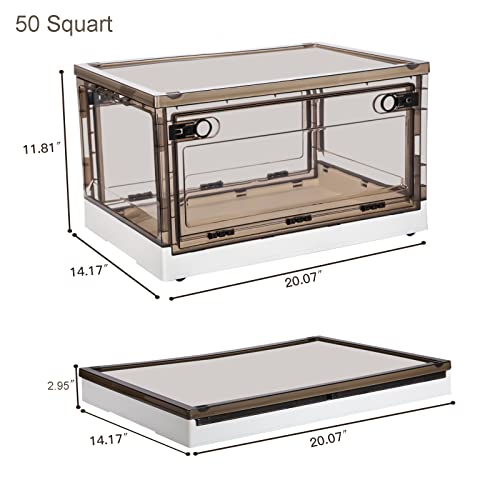 Stackable Storage Bins Collapsible Closet Toy Organizer Clear Box Large Cube Plastic Container with Handles & Wheels, 2 Ways to Open for Playroom, Home and Camping Cabinet (50 Quarts+2pcs, White)