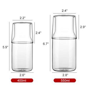 Bedside Carafe, Glass Water Carafe Set with Lids Bathroom Mouthwash Cups Large Capacity Glass Cups for Iced Coffee Milk Juice Beer Beverage