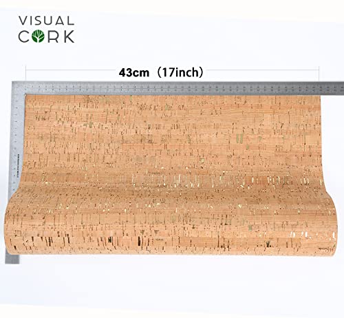 VISUAL CORK Normal Thin Cork Fabric by The Yard Eco-Friendly Faux Leather Upholstery Fabric 17inch× 362inch (43cm× 920cm) Wallpapers Craft Materials