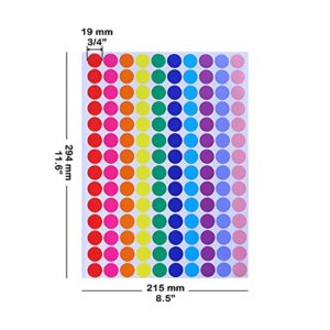 1400 PCS 3/4” (19mm) 10 Color Round Coding Labels, Circle Dot Stickers for Office and Student Marking, Organizing, Art Learning, and Sensory Playing