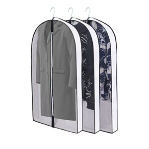 winfong 50" garment bags for hanging clothes, clear moth proof suits covers with 4" gussets for closet storage and travel hanging clothes bag for coat, sweater, jacket, dress, shirts, 3 pack