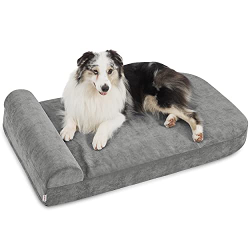 Lesure Orthopedic Dog Bed Pillow for Extra Large Dogs, XL Memory Foam with Removable Washable Cover and Anti-Slip Bottom, Waterproof Liner Included, Grey, 46" L x 28" W x 8" H