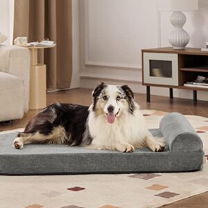 Lesure Orthopedic Dog Bed Pillow for Extra Large Dogs, XL Memory Foam with Removable Washable Cover and Anti-Slip Bottom, Waterproof Liner Included, Grey, 46" L x 28" W x 8" H