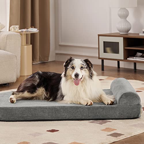 Lesure Orthopedic Dog Bed Pillow for Extra Large Dogs, XL Memory Foam with Removable Washable Cover and Anti-Slip Bottom, Waterproof Liner Included, Grey, 46" L x 28" W x 8" H