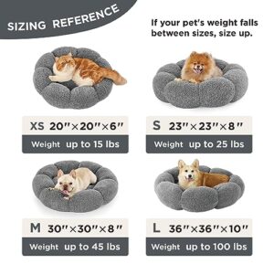 Lesure Calming Small Dog Bed - Flower Donut Round Fluffy Puppy Bed in Plush Teddy Sherpa, Non-Slip Cute Flower Cat Beds for Indoor Cats, Small Pet Bed Fits up to 25 lbs, Machine Washable, Grey 23"