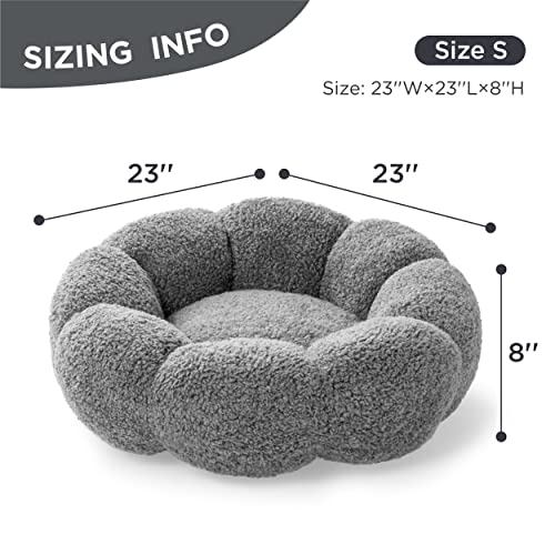 Lesure Calming Small Dog Bed - Flower Donut Round Fluffy Puppy Bed in Plush Teddy Sherpa, Non-Slip Cute Flower Cat Beds for Indoor Cats, Small Pet Bed Fits up to 25 lbs, Machine Washable, Grey 23"