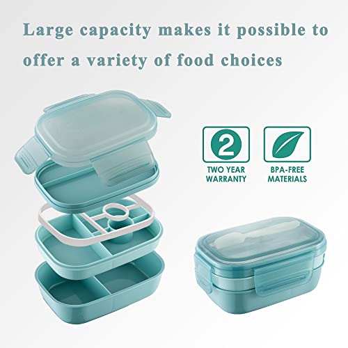 Large Capacity Bento Box Lunch Box,3 Layers Stackable Bento Lunch Containers for Adults/Kids, Built-in Utensil Set, Bento Lunch Box for Dining Out, Work, Picnic,Light Blue