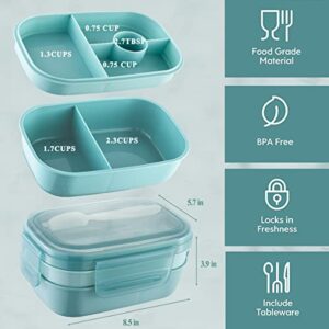 Large Capacity Bento Box Lunch Box,3 Layers Stackable Bento Lunch Containers for Adults/Kids, Built-in Utensil Set, Bento Lunch Box for Dining Out, Work, Picnic,Light Blue