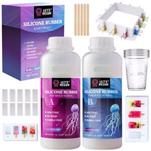 let's resin flexible silicone mold making kit, 43oz liquid platinum cured silicone rubber w/mold housing, mixing cups, fast cure mold making silicone for casting resin molds & silicone molds