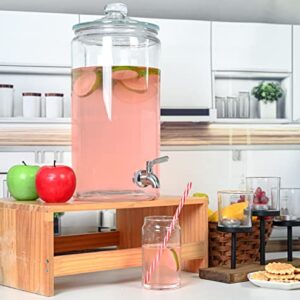 2 Gallon Beverage Serveware with Stainless Steel Spigot + Marker & Chalkboard 100% Leakproof Glass Drink Dispenser for Parties with Spout, Airtight Beverage Dispenser for Water Juice Laundry