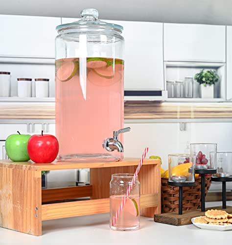 2 Gallon Beverage Serveware with Stainless Steel Spigot + Marker & Chalkboard 100% Leakproof Glass Drink Dispenser for Parties with Spout, Airtight Beverage Dispenser for Water Juice Laundry