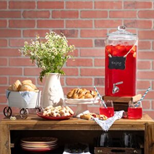 2 Gallon Beverage Serveware with Stainless Steel Spigot + Marker & Chalkboard 100% Leakproof Glass Drink Dispenser for Parties with Spout, Airtight Beverage Dispenser for Water Juice Laundry