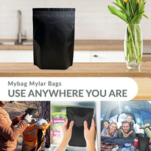 50 Matte Black MYbag Mylar Bags for Food Storage 5 Mil Thick With Oxygen Absorbers 500cc + Labels - 1 gal Mylar Bags 10"x14" Resealable Mylar Bag for Candy, Packaging Bags, Long Term Storage - Stand-up Large Mylar Ziplock Bags