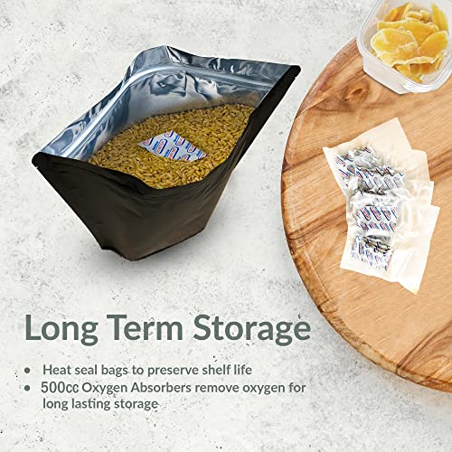 50 Matte Black MYbag Mylar Bags for Food Storage 5 Mil Thick With Oxygen Absorbers 500cc + Labels - 1 gal Mylar Bags 10"x14" Resealable Mylar Bag for Candy, Packaging Bags, Long Term Storage - Stand-up Large Mylar Ziplock Bags