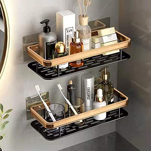 HONGXILONG Shower caddy Bathroom shelves,Space Aluminum shower shelves,No Drilling Adhesive Wall Mounted Bathroom Organizer - 2-Pack (Champagne Gold)