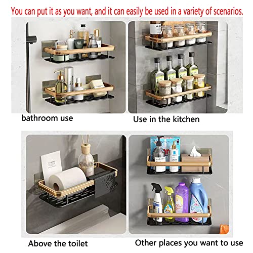 HONGXILONG Shower caddy Bathroom shelves,Space Aluminum shower shelves,No Drilling Adhesive Wall Mounted Bathroom Organizer - 2-Pack (Champagne Gold)