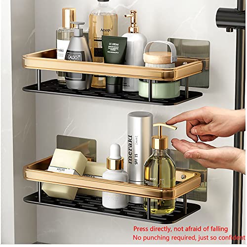 HONGXILONG Shower caddy Bathroom shelves,Space Aluminum shower shelves,No Drilling Adhesive Wall Mounted Bathroom Organizer - 2-Pack (Champagne Gold)