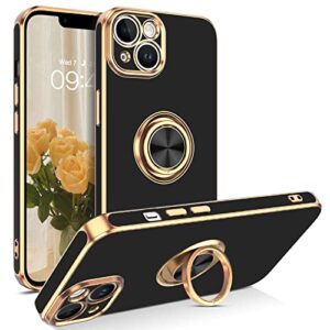 veningo iphone 14 case,phone cases for iphone 14,slim fit soft 360° ring holder kickstand magnetic car mount supported easy clean shockproof protective cover for apple iphone 14 6.1" 2022,black/golden