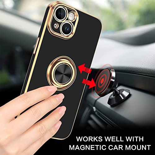 VENINGO iPhone 14 Case,Phone Cases for iPhone 14,Slim Fit Soft 360° Ring Holder Kickstand Magnetic Car Mount Supported Easy Clean Shockproof Protective Cover for Apple iPhone 14 6.1" 2022,Black/Golden