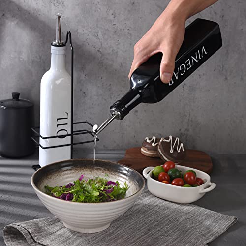 Wartter Oil and Vinegar Dispenser Set,White Olive Oil Dispenser Bottle and Black Vinegar Bottle with Stainless Steel Pouring Spout,Farmhouse Glass Set for Farmhouse Kitchen- 17 OZ