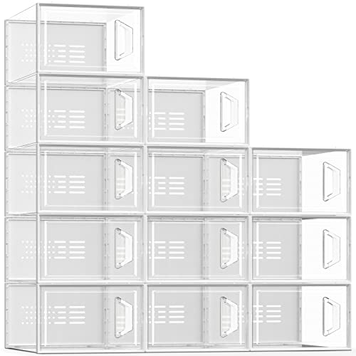 SEE SPRING XX-Large 12 Pack Shoe Storage Box, Clear Plastic Stackable Shoe Organizer for Closet, Space Saving Sneaker Shoe Rack Containers Bins Holders Fit up to Size 13 (Clear)