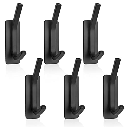 SCUNDA Adhesive Towel Hooks, Stainless Steel Robe Hook Stick on The Bathroom, Kitchen, Shower, Living Room-6 Pack/Matte Black/Heavy Duty