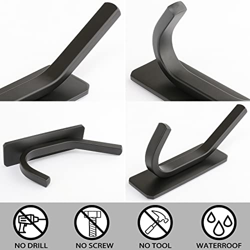 SCUNDA Adhesive Towel Hooks, Stainless Steel Robe Hook Stick on The Bathroom, Kitchen, Shower, Living Room-6 Pack/Matte Black/Heavy Duty