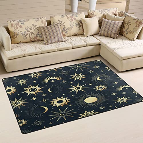 Gold Sun Moon and Stars Non Slip Area Rug for Living Dinning Room Bedroom Kitchen, Soft Washable Indoor/Outdoor Floor Carpet Rugs, Home Decorative, 31x20 inch