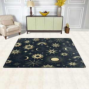 Gold Sun Moon and Stars Non Slip Area Rug for Living Dinning Room Bedroom Kitchen, Soft Washable Indoor/Outdoor Floor Carpet Rugs, Home Decorative, 31x20 inch