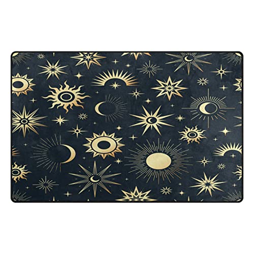 Gold Sun Moon and Stars Non Slip Area Rug for Living Dinning Room Bedroom Kitchen, Soft Washable Indoor/Outdoor Floor Carpet Rugs, Home Decorative, 31x20 inch