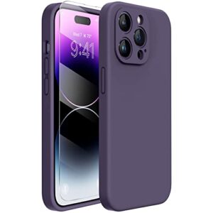 miracase designed for iphone 14 pro case, with tempered glass screen protector, [upgraded camera protection], shockproof liquid silicone rubber phone case cover for 14 pro 6.1 inch (dark purple)