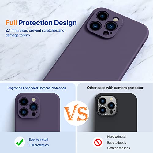 Miracase Designed for iPhone 14 Pro Case, with Tempered Glass Screen Protector, [Upgraded Camera Protection], Shockproof Liquid Silicone Rubber Phone Case Cover for 14 Pro 6.1 inch (Dark Purple)