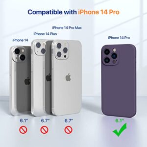 Miracase Designed for iPhone 14 Pro Case, with Tempered Glass Screen Protector, [Upgraded Camera Protection], Shockproof Liquid Silicone Rubber Phone Case Cover for 14 Pro 6.1 inch (Dark Purple)