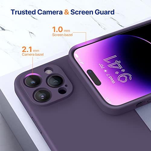 Miracase Designed for iPhone 14 Pro Case, with Tempered Glass Screen Protector, [Upgraded Camera Protection], Shockproof Liquid Silicone Rubber Phone Case Cover for 14 Pro 6.1 inch (Dark Purple)