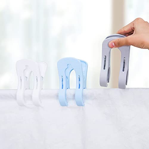 Clothes Pegs, Pack of 9 Towel Clips, Beach Towel Clips, Double Large Clothes Clips, Windproof Clips On The Beach and Sun Loungers, for Clothes, Beach Towel (White, Blue, Gray)