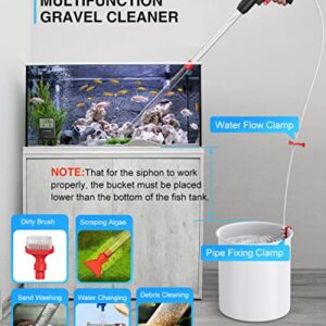 PAIZOO Aquarium Gravel Cleaner, 5 in 1 Fish Tank Siphon Vacuum Cleaning Tools for Aquarium Water Changer Sand Cleaner Kit with Brush Head & Algae Scraper