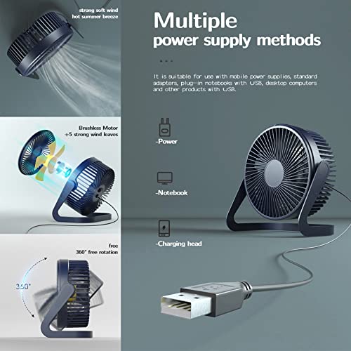 Aozhen Portable Desk Fan Tower Fan Oscillating Fan USB Rechargeable Small Fan with Stepless Speed Regulation System Personal Quiet Table Fan for Home Car Office Outdoor Travel