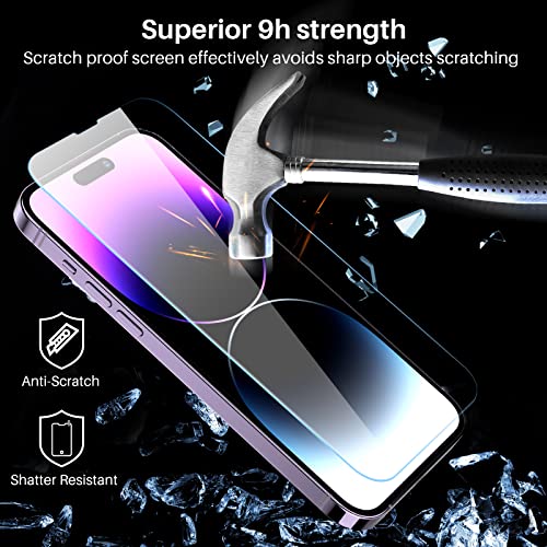 TOZO Compatible for iPhone 14 Pro Screen Protector 6.1 inch 3 Pack Premium Tempered Glass 0.26mm 9H Hardness 2.5D Film Easy Install 6.1 inch