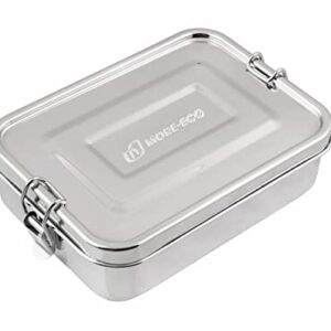 MORE-ECO Stainless Steel Leak Proof Bento Box With Three Sections And 50 Ml Dip Container. 1200 ML Stainless Steel Lunch Box Dishwasher Safe Silver 18.5 CM X 13 CM X 5.5 CM