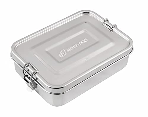 MORE-ECO Stainless Steel Leak Proof Bento Box With Three Sections And 50 Ml Dip Container. 1200 ML Stainless Steel Lunch Box Dishwasher Safe Silver 18.5 CM X 13 CM X 5.5 CM