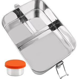 MORE-ECO Stainless Steel Leak Proof Bento Box With Three Sections And 50 Ml Dip Container. 1200 ML Stainless Steel Lunch Box Dishwasher Safe Silver 18.5 CM X 13 CM X 5.5 CM