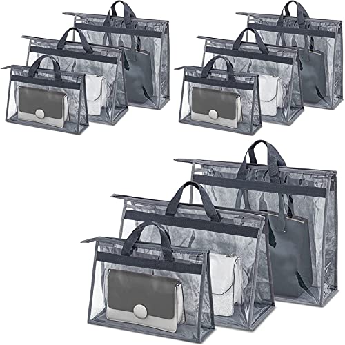 FreeDouble 6PCS/9PCS/10PCS Dustproof Handbag Storage Organizer Clear Bag Holder for Purse Dust Cover Bags Purse Holder with Zipper for Closet (9PCS, 2-Gray)