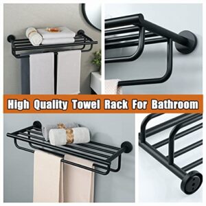 Alise Towel Rack,Towel Holder Towel Shelf with Double Towel Bars for Bathroom Lavatory,24-Inch SUS 304 Stainless Steel Wall Mount Towel Hanger Storage,Matte Black GYT7060-B