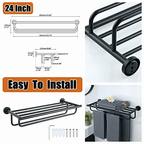 Alise Towel Rack,Towel Holder Towel Shelf with Double Towel Bars for Bathroom Lavatory,24-Inch SUS 304 Stainless Steel Wall Mount Towel Hanger Storage,Matte Black GYT7060-B