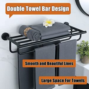 Alise Towel Rack,Towel Holder Towel Shelf with Double Towel Bars for Bathroom Lavatory,24-Inch SUS 304 Stainless Steel Wall Mount Towel Hanger Storage,Matte Black GYT7060-B