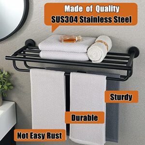 Alise Towel Rack,Towel Holder Towel Shelf with Double Towel Bars for Bathroom Lavatory,24-Inch SUS 304 Stainless Steel Wall Mount Towel Hanger Storage,Matte Black GYT7060-B