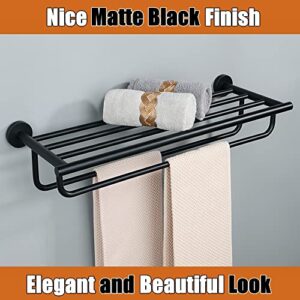 Alise Towel Rack,Towel Holder Towel Shelf with Double Towel Bars for Bathroom Lavatory,24-Inch SUS 304 Stainless Steel Wall Mount Towel Hanger Storage,Matte Black GYT7060-B