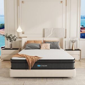 crayan full mattress, 10 inch hybrid mattress in a box, individually wrapped pocket coils innerspring mattress with motion isolation and pressure relief, certipur-us, 100 nights trial