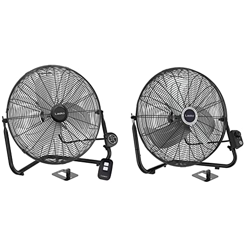 Lasko Metal Commercial Grade Electric Plug-In High Velocity Floor Fan with Wall Mount Option and Remote Control, Black & 20" High Velocity Quick Mount, Converts from a Floor Wall Fan, 7x22x22 inches